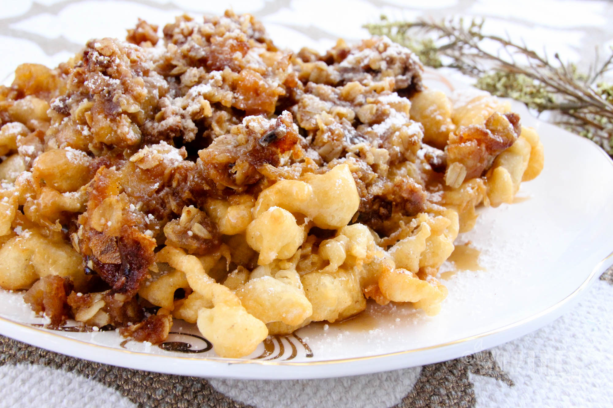 Apple Crisp Funnel Cake With Homemade Caramel | Recipe