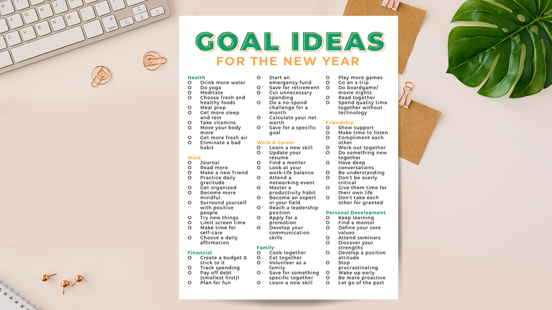 Goal Ideas for 2026 | Free Printable Goal List For The New Year